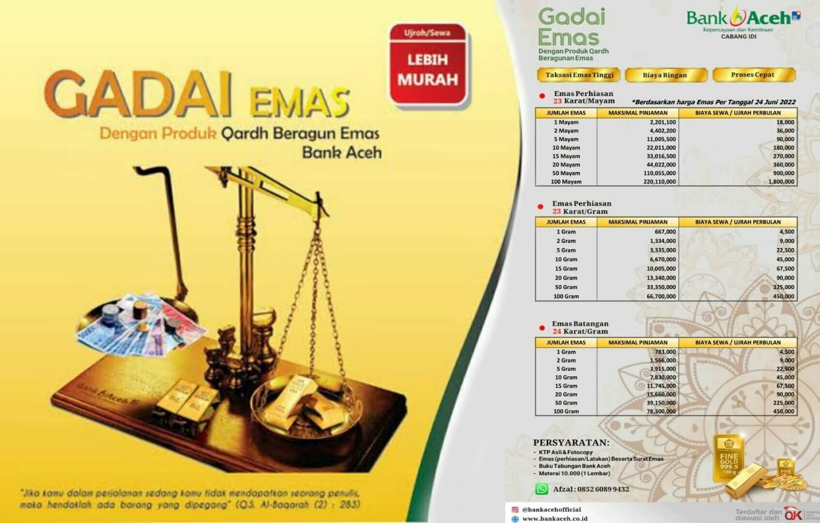 Gadai Emas Syariah di Bank Aceh, Mudah