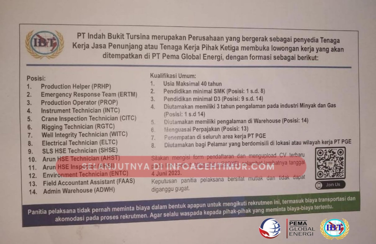 PT Indah Bukit Tursina Kerja Sama dengan PT PEMA Global Energi Buka Lowongan Kerja Aceh Utara ...